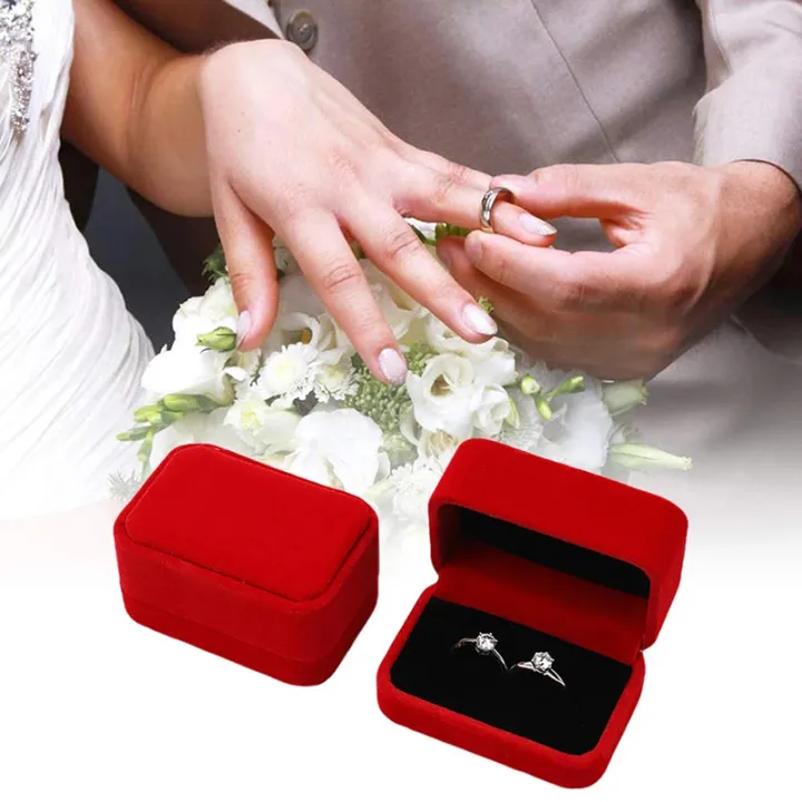 Square Velvet Couple Double Ring Box Jewelry Case Storage Organizer ...
