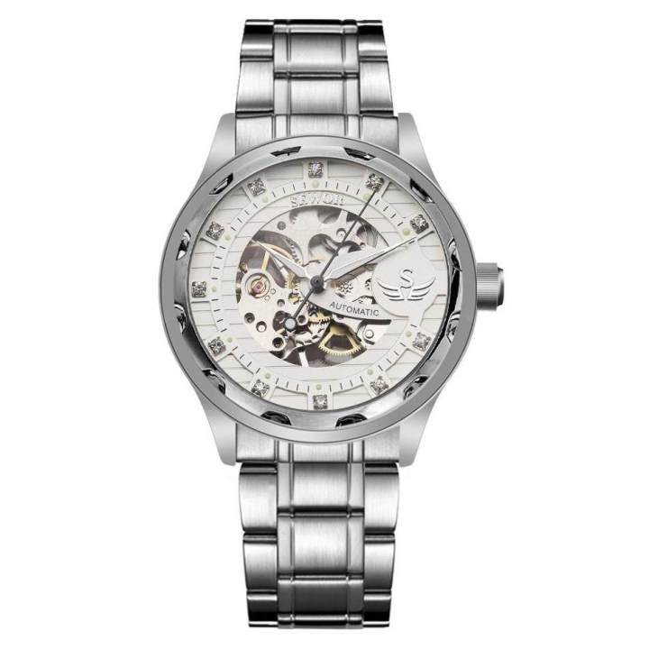 SEWOR Luxury Brand Hand Wind Wrist Watches Men Business Formal Skeleton ...