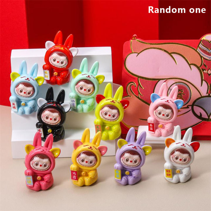 Random One New Mini Labubu Lucky Cat Figure Cute Labubu Doll Toy ...