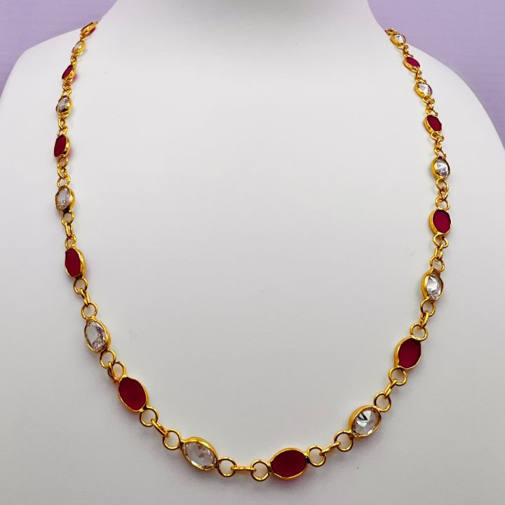 Gold plated chein Ladies 18/24 Inch Chain With white and pink Colored ...