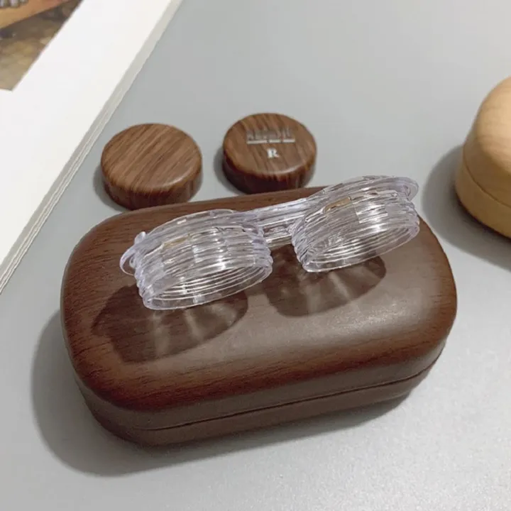 Wood grain contact lens case compact eye contact case for travel ...