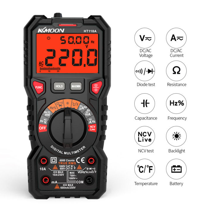 HXSJ HT118A Digital Multimeter Auto Range Multi-meter 6000 Counts True ...