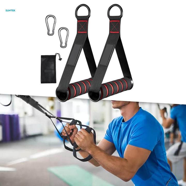 2x Exercise Handles with D Rings Heavy Duty Grip Attachments for Cable ...