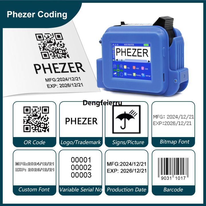 Dengfeierru Phezer PC13plus 12.7mm Mini Printer Portable Printer QR Bar ...