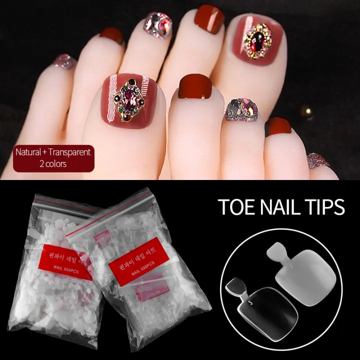 500pcs Clear Natural Toe Tips Full Cover False Toenails Extension Foot ...