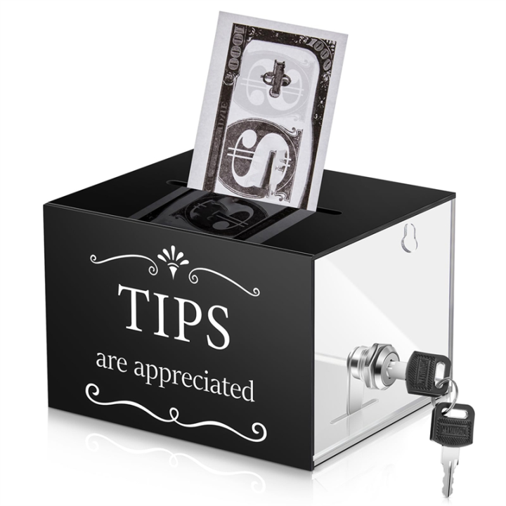 Tip Jars for Money 6 X 4 X 5 Inch Tip Collection Box with Lock Donation ...