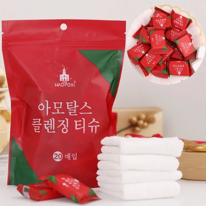 20pcs Disposable Compressed Towel with Candy Package Cleaning Hand ...