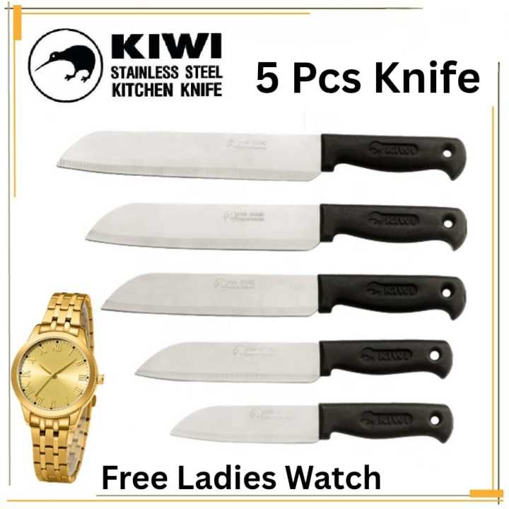 Kiwi 5pcs Stainless Steel Knife Set with Free Watch – Sharp & Durable ...