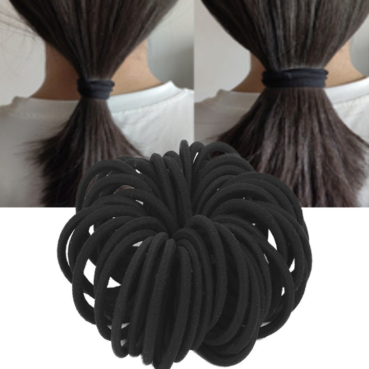 50Pcs/set Black Elastic Hair Bands Hair Ties -for Thick and Curly No ...