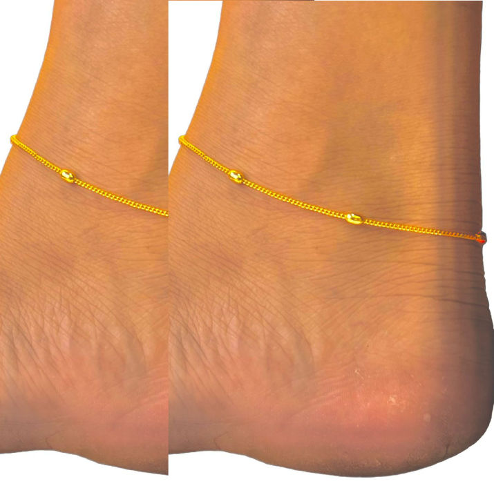Gold Plated latest Oval Ball Type Anklet Foot Jewelry Box Chain Kolusu ...