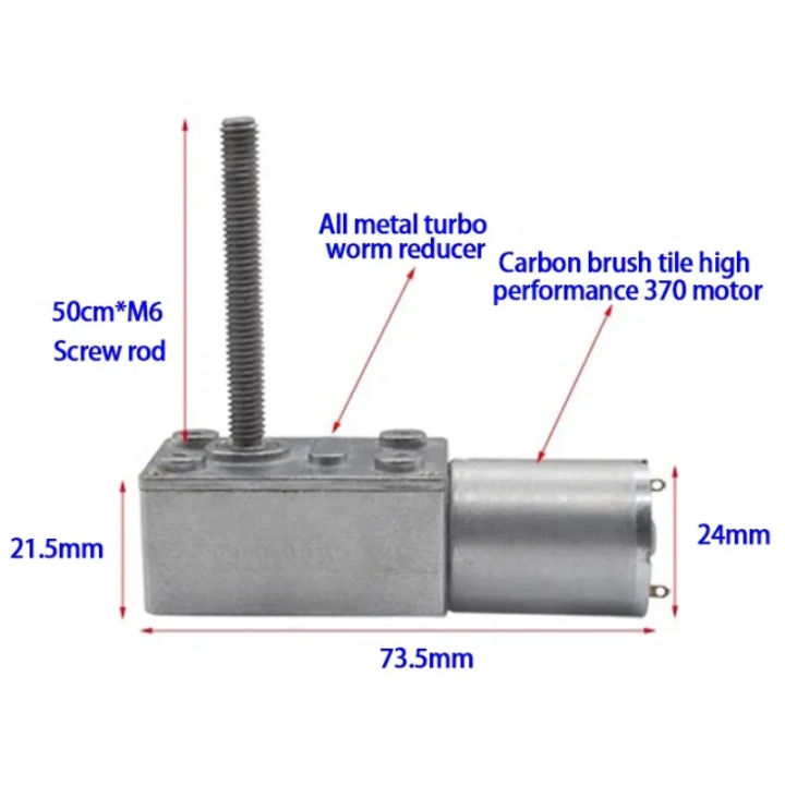 JGY370 M6 Threaded Long Shaft Electric DC Worm Gear Motor 6V 12V 24V 6 ...