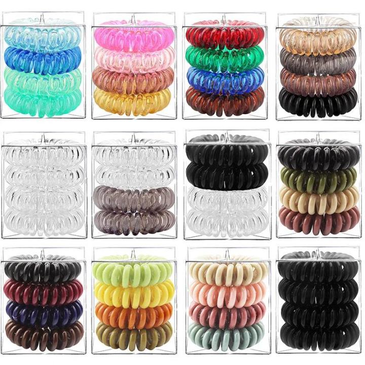 4 Pcs/Box Telephone Wire Elastic Hair Rubber Bands Transparent Spiral ...