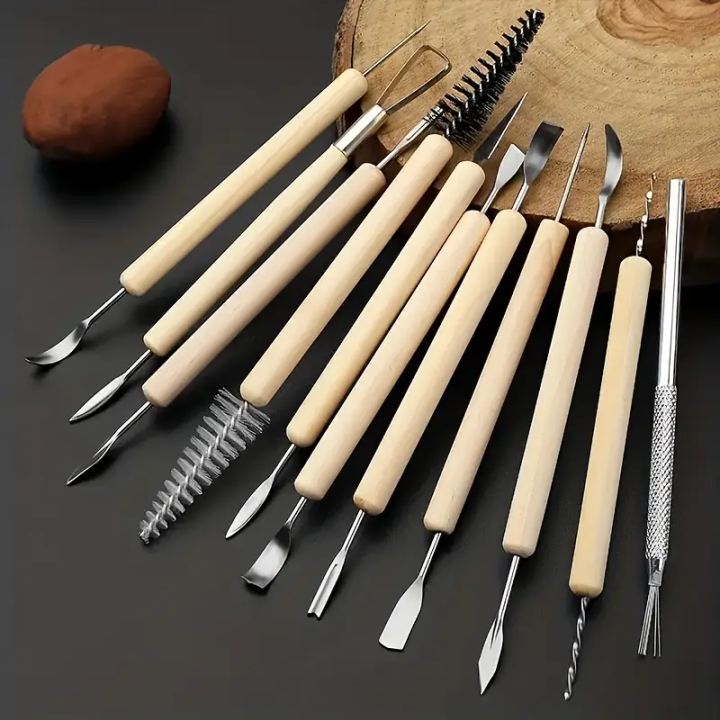 11Pcs Pottery Tools Clay Sculpting Carving Tool Set Wooden Ceramics Smoothing Shaper Tools for ...