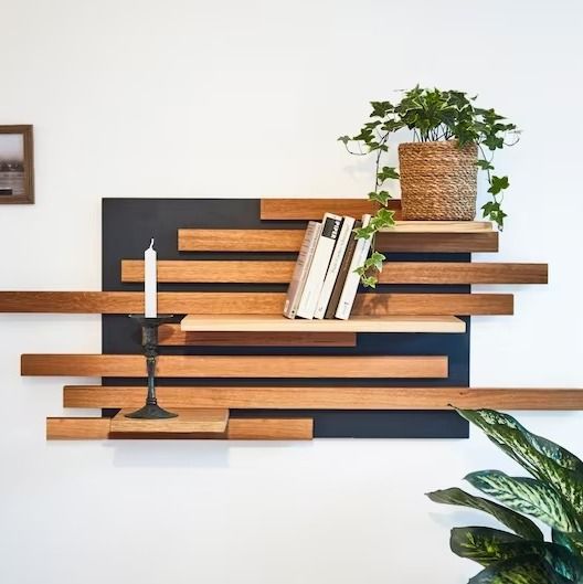 Wall Mounted Wooden Strip Shelf for Home Storage and Decoration | Daraz.lk
