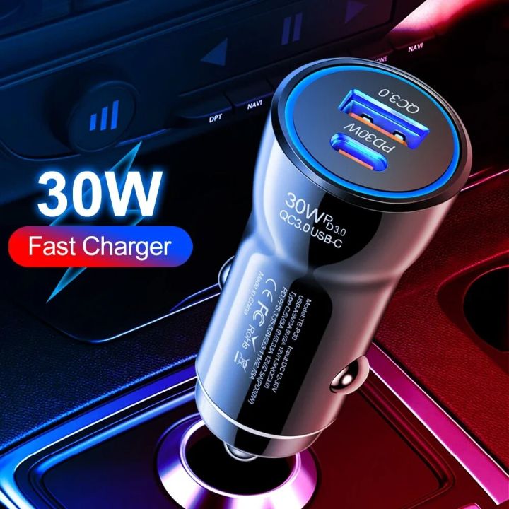 30W Car Charger PD USB-C QC 3.0 Fast Charging Suitable Flash Charging ...