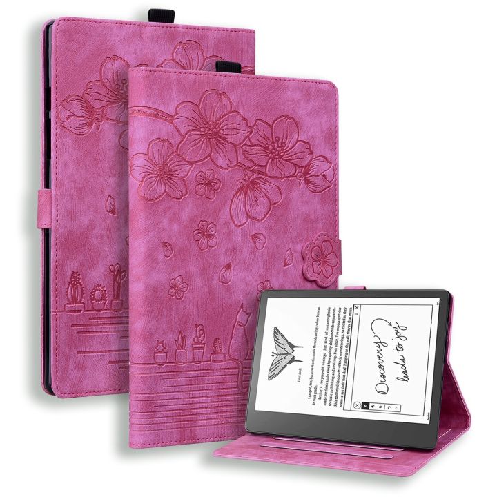 (Stock available) Cartoon Sakura Cat Embossed Smart Leather Tablet Case ...