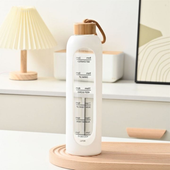 Trendy Time-marked Glass Water Bottles Free of Lead Sport Silicone ...