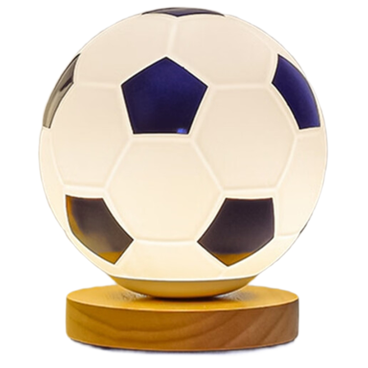 Small Table Lamp Football Night Light USB LED Circular Solid Wood Glass ...