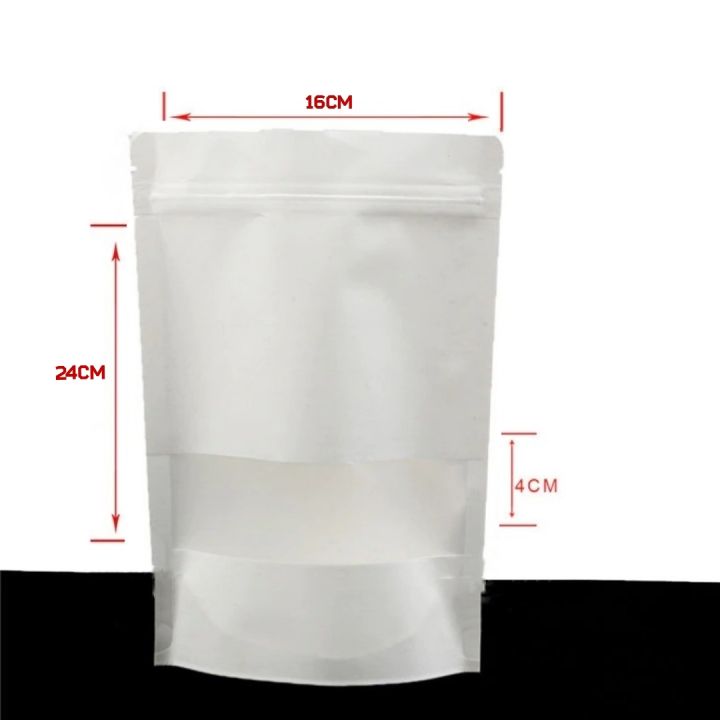 10pcs 16x24cm White Kraft Paper Transparent Zip lock Standup Pouch Bags ...