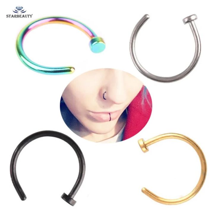 2Pcs 18G 1.0x6/8/10mm Simple C Clip Nose Ring Helix Piercing Labret Lip ...