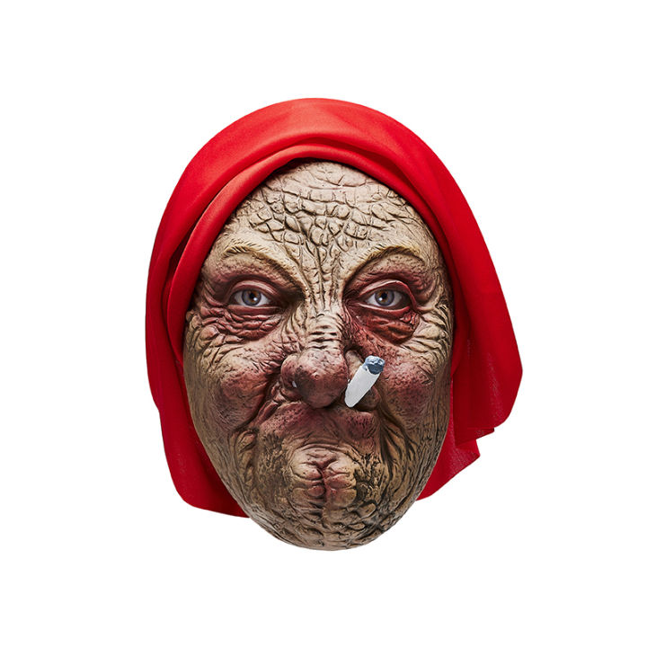 Novelty Halloween Horror Mask Latex Smoking Granny Shaped Head Cover ...