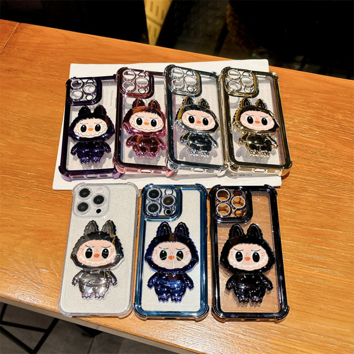 NEW 3D Cute Doll Labubu Mirror Stand Holder Phone Case For IPhone 16 15 ...