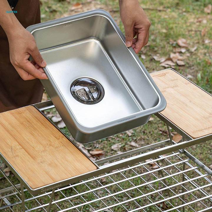 Stainless Steel Camping Sink Wash Hands Sink Washing Tank Camping Table ...