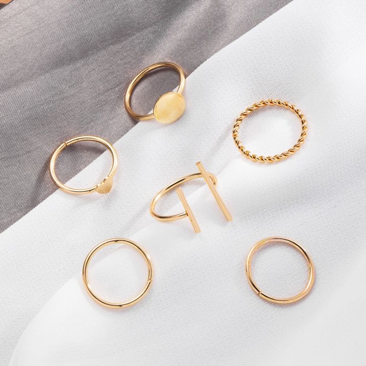 6-Piece Retro Vintage Gold Rings Set Accessories for Fashionable Girls ...