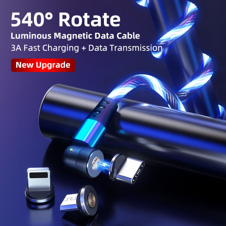 【FOOT SOFA】3A Flowing Light LED Magnetic Cable USB C Cable Fast ...