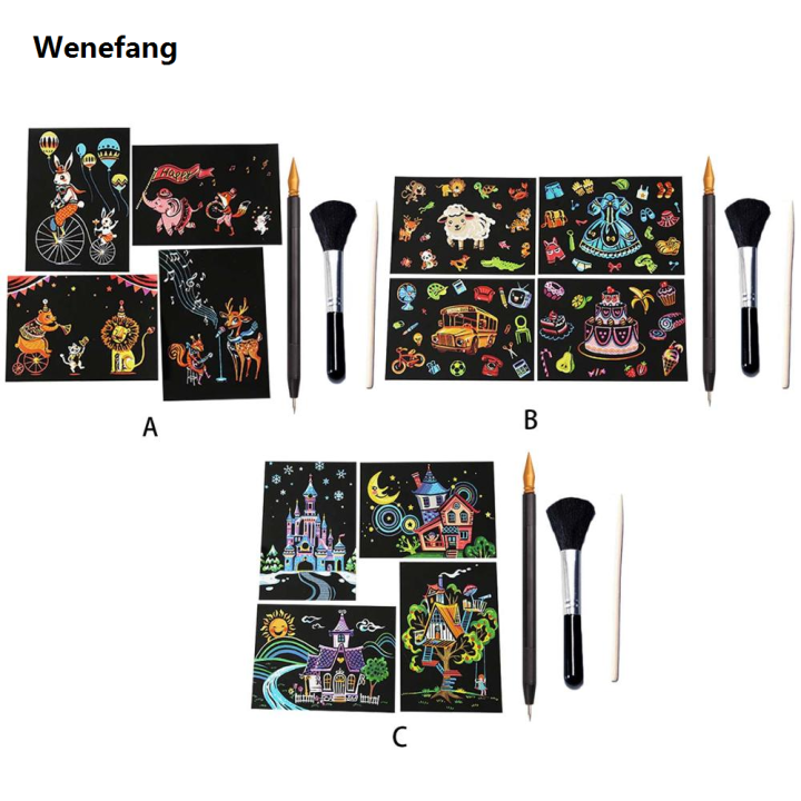 Wenefang New style 4 Sheet DIY Magic Scratch Painting Paper 1x Bamboo ...
