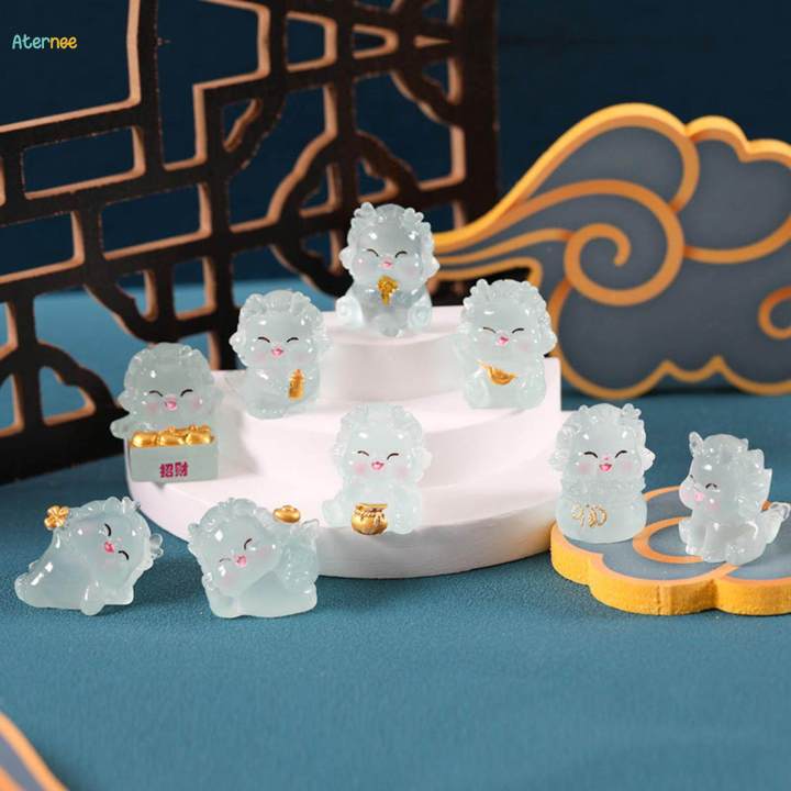 9Pcs Luminous Mini Resin Dragon Statues Holiday Cabinet Miniature ...