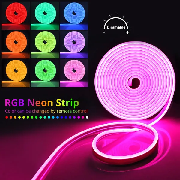 12V 5M RGB LED Neon Light Remote Control Flexible Strip Waterproof ...