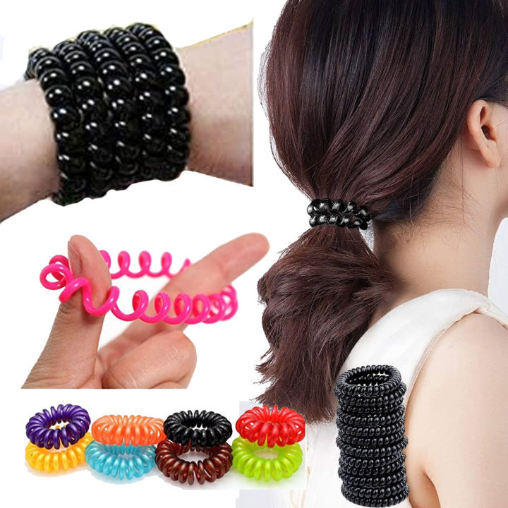 Phone Cable Elastic (Plastic Spiral), Hair Band, Hand Band- Black ...