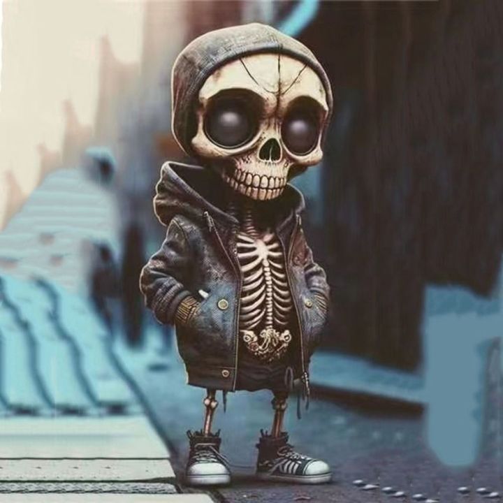 Mini Resin Skeleton Figurines Black Miniatures Statue with Jacket Cool ...