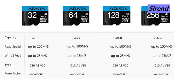 Sirend ADATA Memory Card 32GB Micro SD Card TF Card A1 Flash Memory ...
