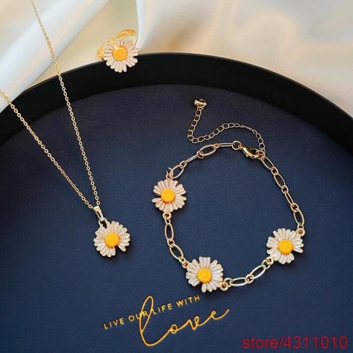 fashion daisy flower charm bracelet women daisy flower pendant necklace ...