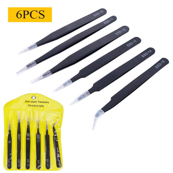 ESD Anti-Static Stainless Steel Tweezers Set Maintenance Repair Tool ...