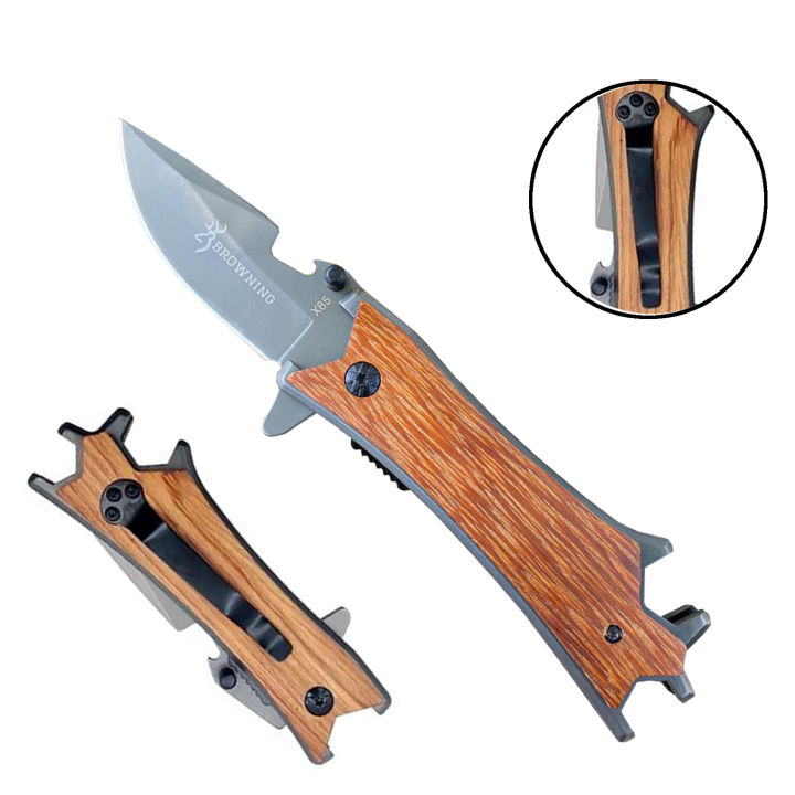 X85 Portable Folding Nut Knife Compact Browning Handle Pocket Knife ...