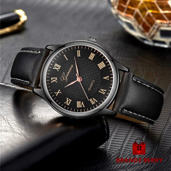 GENEVA GENTS LATHER STRAP QUARTZ MACHINE | Daraz.lk