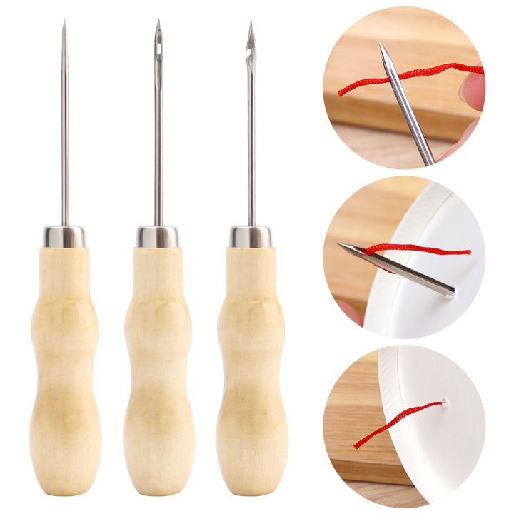 Wooden Handle Sewing Awl DIY Carft Stitch Needle Cone Die Stencils ...