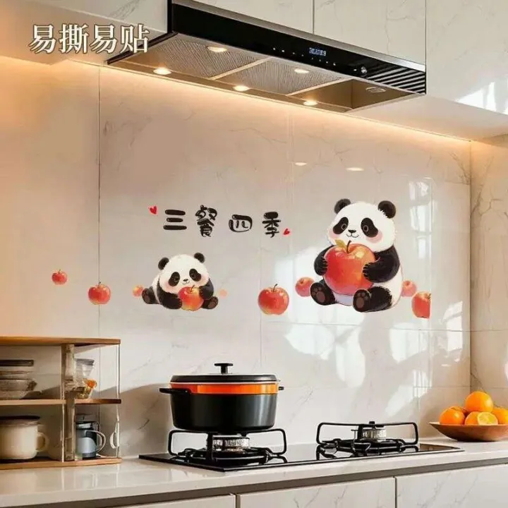Cute Panda Apple Oil-Proof Kitchen Stove Range Hood Wall Stickers New ...