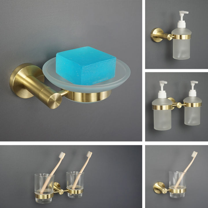 Double Toothbrush Holder Brushed Gold Cup Tumbler Holder Rack Wall ...