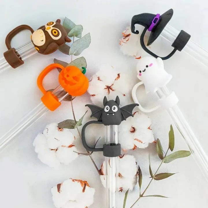 5PCS Cartoon Halloween Ghost Silicone Straw Covers Cap 3D Reusable ...