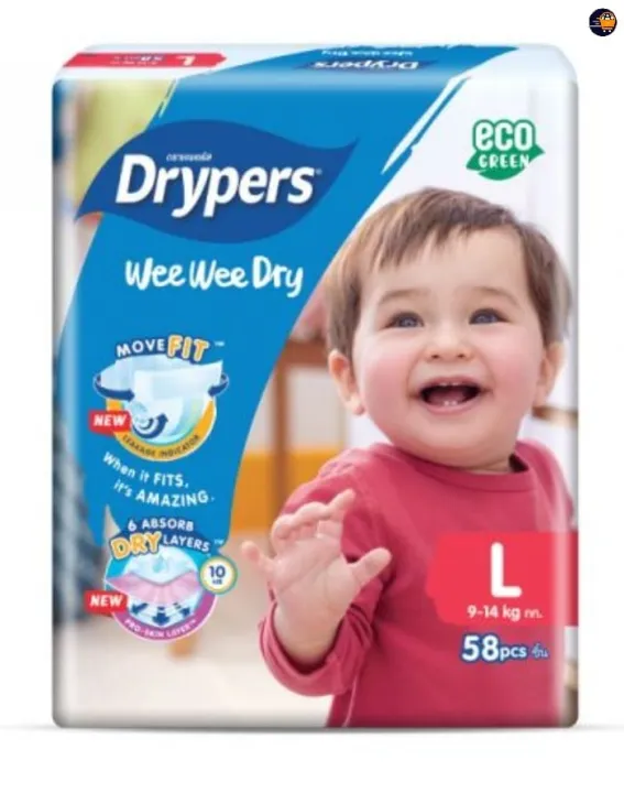 Drypers Wee Wee Dry Large ( 9 to 14kg ) Mega Pack - 58pcs | Daraz.lk