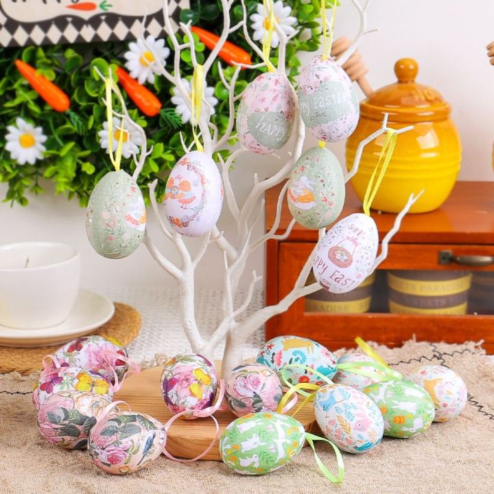 6PCS Fashion Plastic Easter Eggs Mini Colorful Bunny Eggs Hanging ...