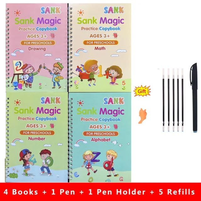 4pcs Sank Magic Practice Copybook Pen Preschools Kids Calligraphy ...