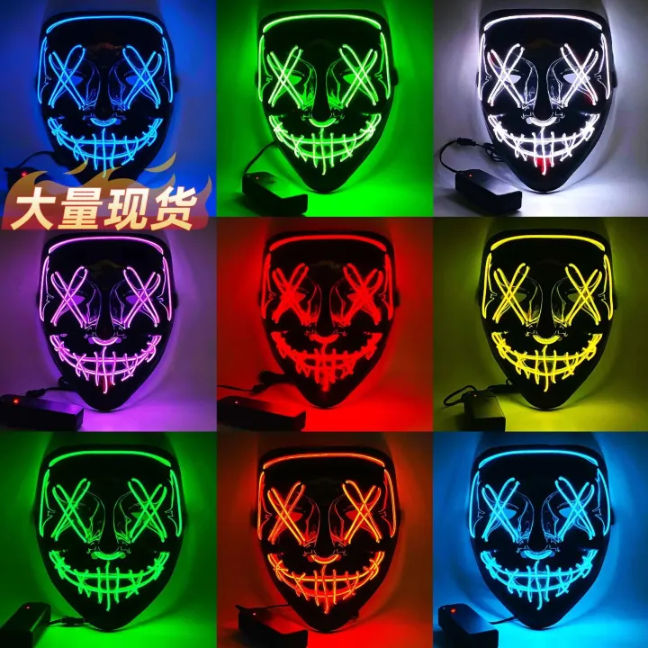 Halloween LED mask TikTok black face with the same props fluorescent V ...