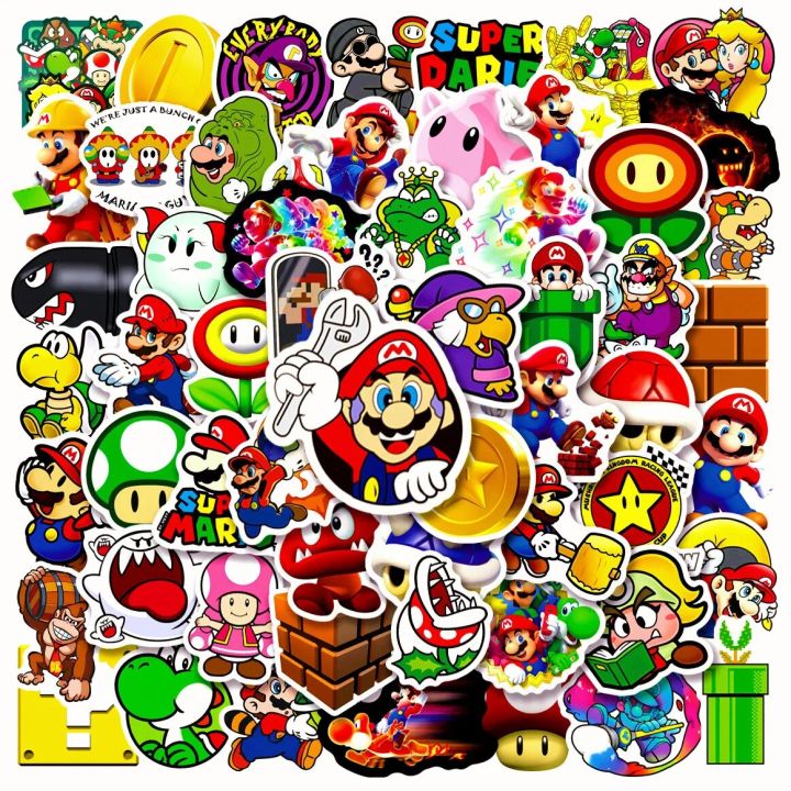 100PCS Classic Game Super Mario Sticker Toys Graffiti Decals Laptop ...