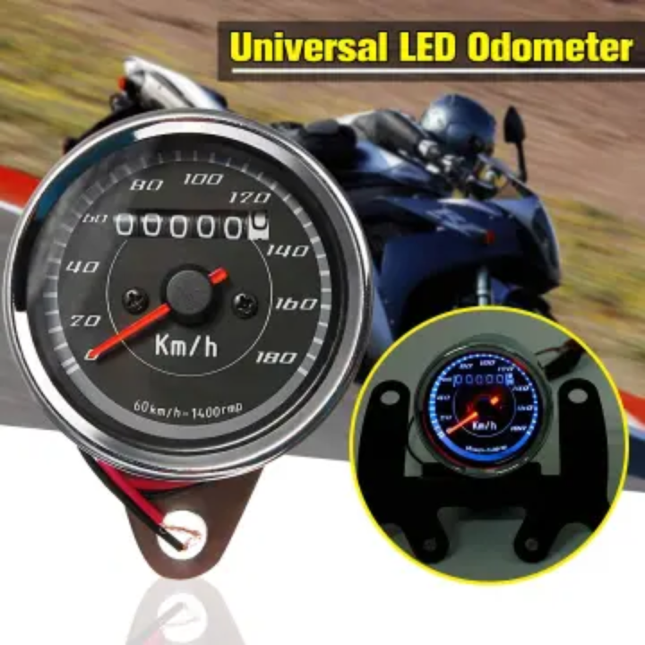 Universal Motorcycle Dual Odometer KMH Speedometer Gauge Meter LED ...