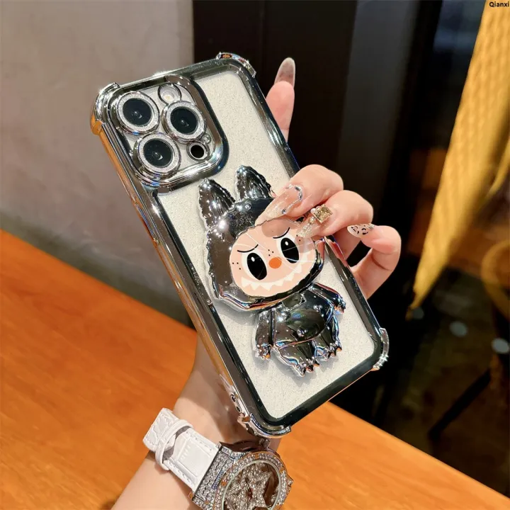 QianxiOriginal 3D Cute Doll Labubu Mirror Stand Holder Phone Case For ...